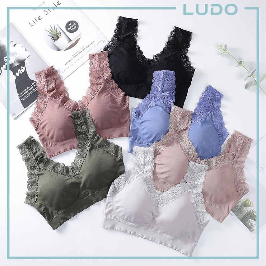 [LUDO] Women's Seamless Lace Sport Bra Wireless Removable Bralette ...