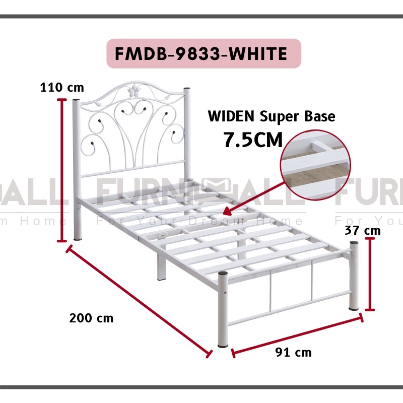 Furnimall Metal Single Bed Frame/Quality Single/Katil Bujang Besi/Katil ...
