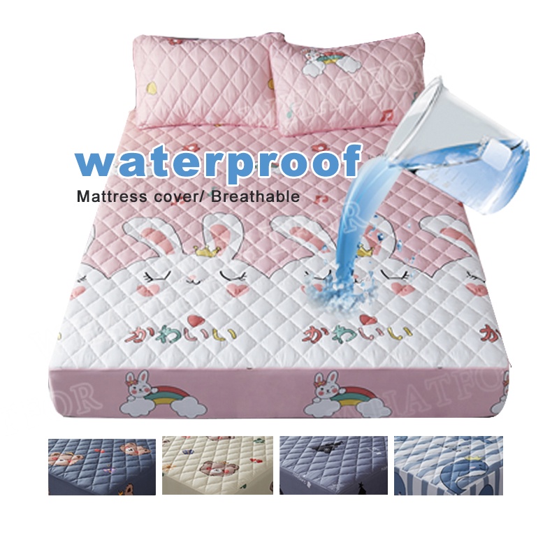 Waterproof Mattress Protector Cute Cartoon Bed Cover Kids Fitted ...