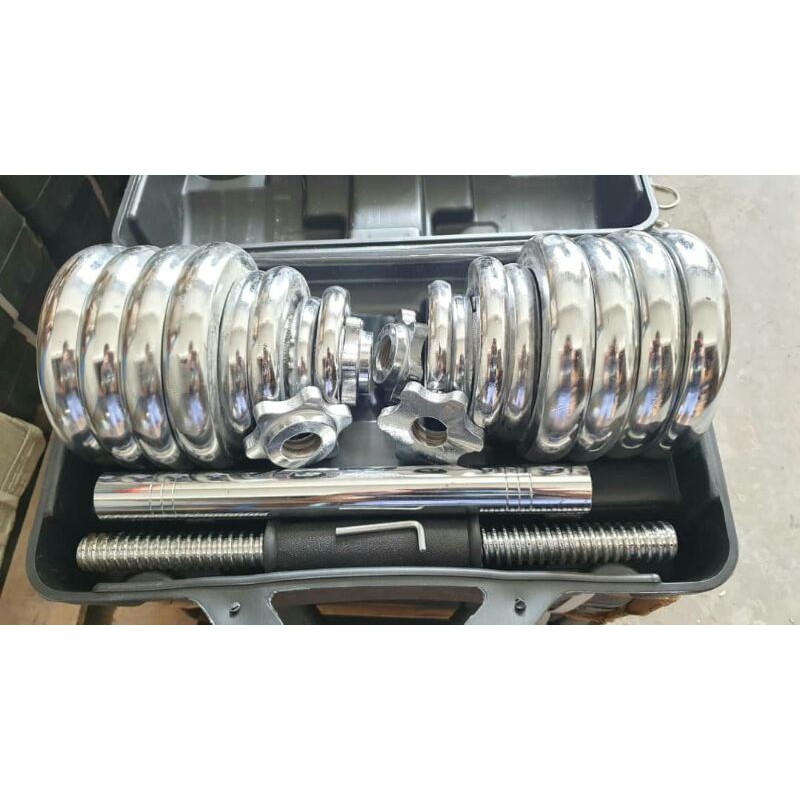 Fitness Gym Chrome All in One Barbell Dumbbell / Bar Bell Set with Case ...