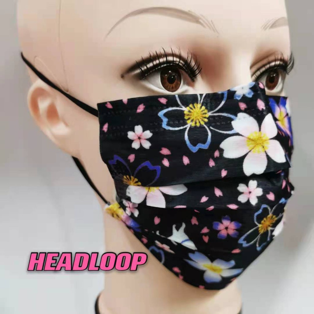 Tali Leper 3ply Earloop Full Black Face Mask 4ply Mask Hitam Full Black ...