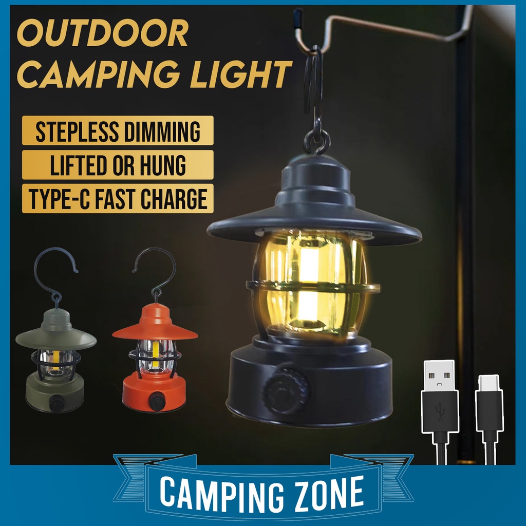 Retro Camping Lamp Rechargeable Camping Lantern Portable Camping Lamp ...