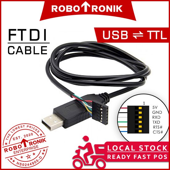 FTDI Cable - USB to TTL Serial FT232 (TX/RX) UART Converter (Programmer Arduino Pro, Pro Mini ...
