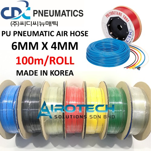 CDC Pneumatics [MADE IN KOREA] 6mm X 4mm Polyurethane Tube Air Hose PU Tubing 100M/ROLL | Shopee ...