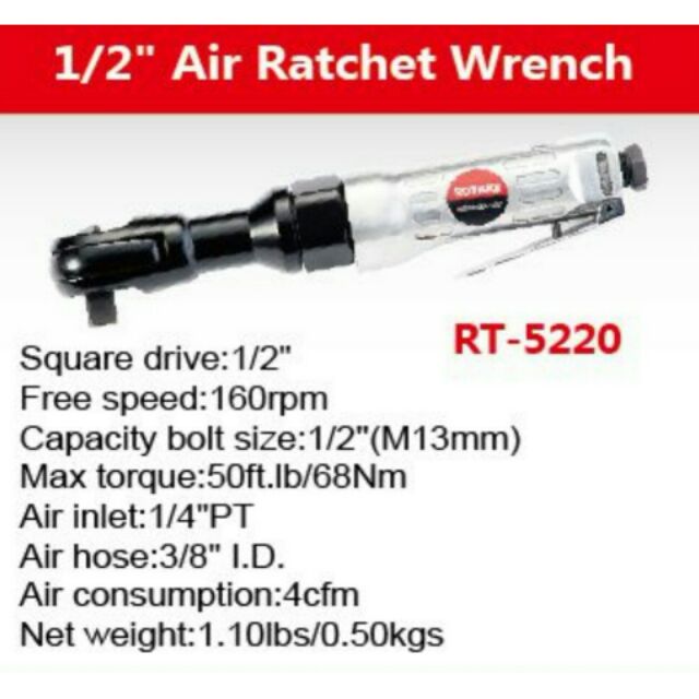 AIR WRENCH SCREW ROTAKE ½" PNEUMATIC AIR RATCHET WRENCH RT-5220 ...