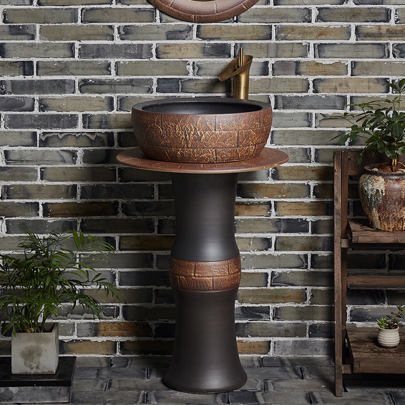 Edge Painting Ceramic Red Brick Art Balcony Wash Basin Floor-Standing ...