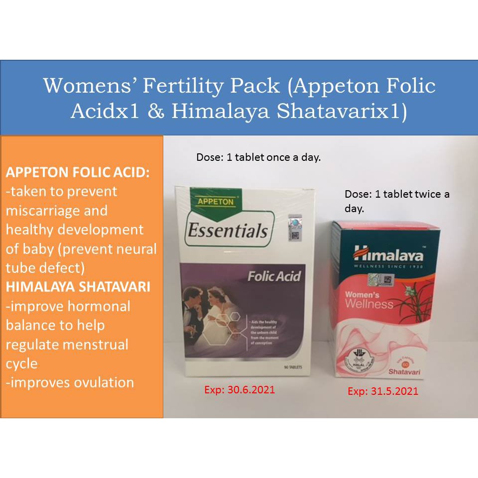 Womens' Fertility Pack (Appeton Folic Acid 90s+Himalaya Shatavari 60s ...