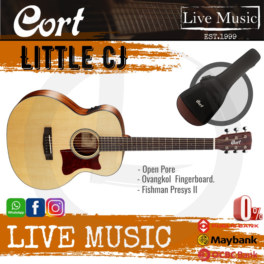 Cort Little CJ Acoustic-Electric Guitar with Bag - Natural Open Pore ...