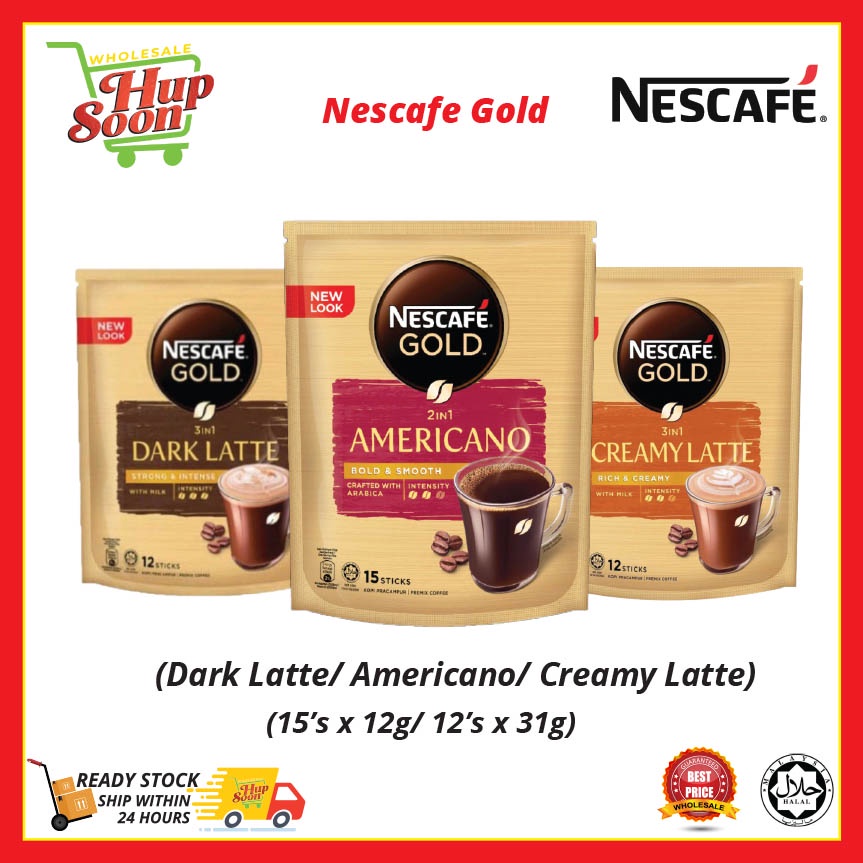 Nescafe Gold 3 in 1 Americano/Creamy Latte / Dark Latte 12PCS | Shopee ...