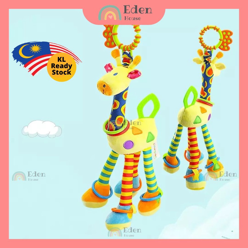 HAPPY MONKEY Hanging Soft Toy Grow Stretch Giraffe Baby Soft Handbells ...