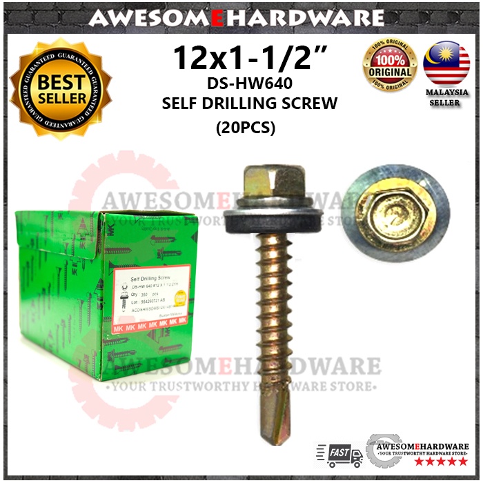 (20PCS) HEX HEAD 12x1 1/2" SELF DRILLING SCREW DSHW640 FOR METAL ...