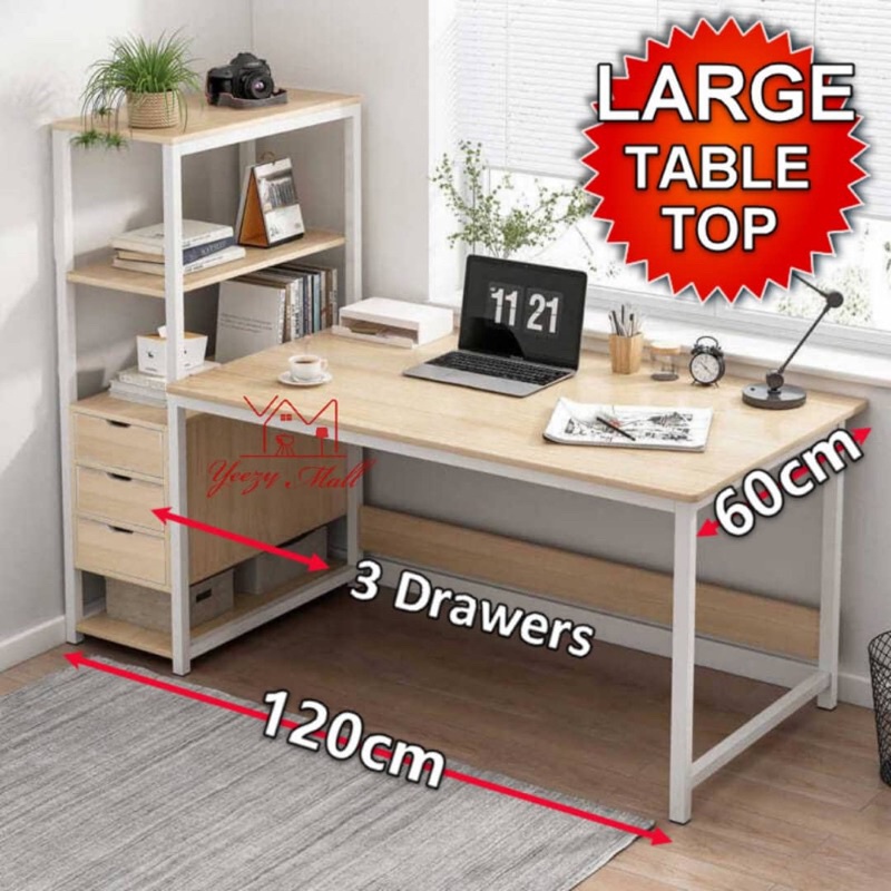 Yeezymall 120CM 3 Drawer Office Table Computer Laptop Desk Study Table ...