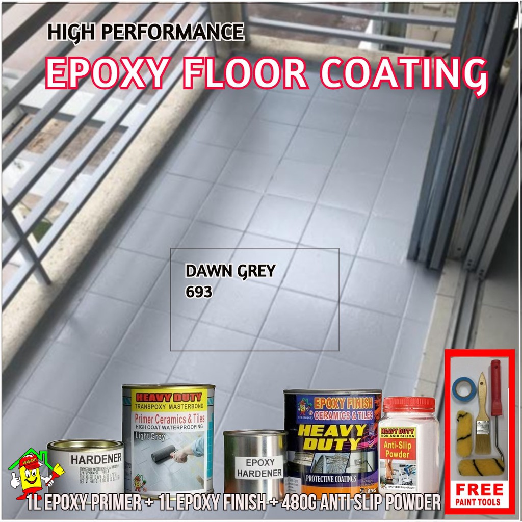 693 DAWN GREY • 1L Epoxy Coating Set 2+1 c/w Painting Toolset ...