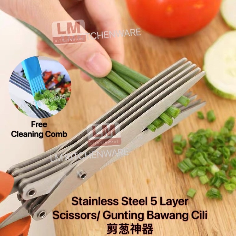 MULTI LAYER STAINLESS STEEL 5 LAYER SCISSORS / GUNTING BAWANG CILI ...