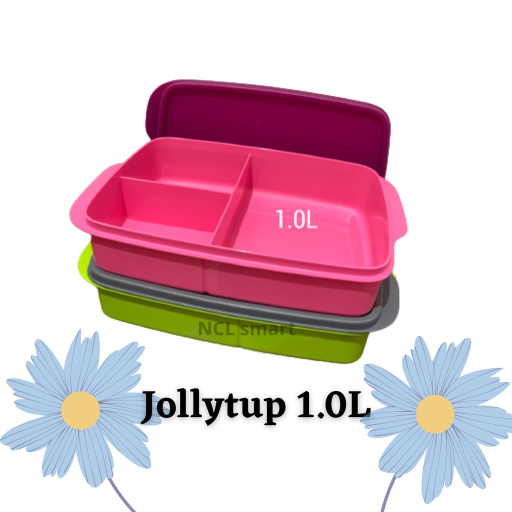 Tupperware Jollitup with cultery pink Hijau Compartment Lunch box rice ...