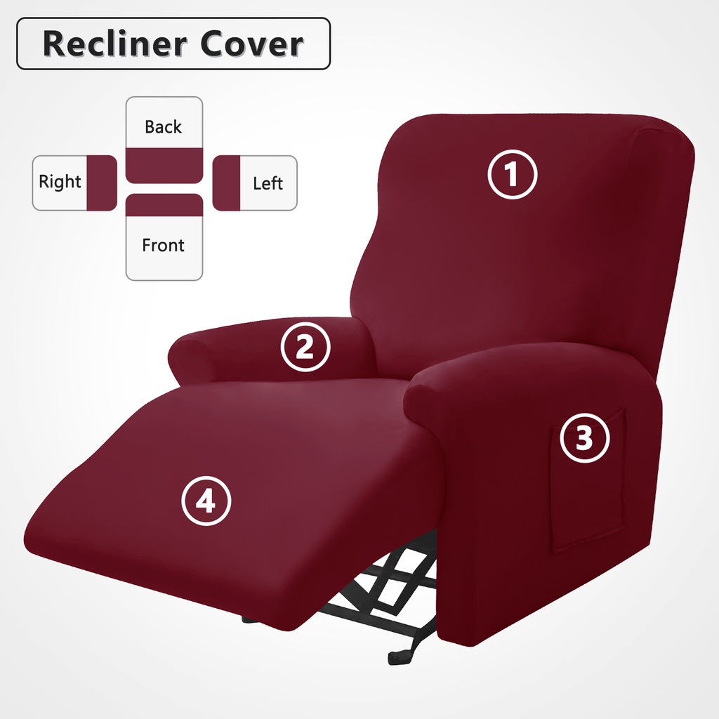 Recliner Sofa Cover 1 Seater 4 Pieces Set Stretch Single Armchair ...