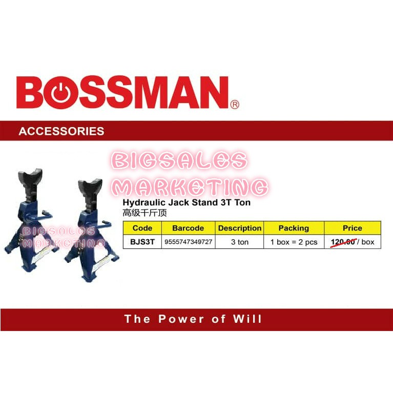 2 Pcs x 3 Ton BOSSMAN Heavy Duty Hydraulic Jack Stand | Shopee Malaysia