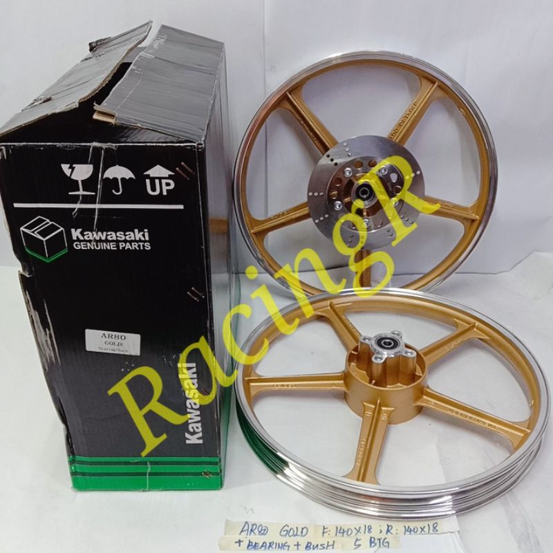 KAWASAKI AR80 SPORT RIM SET SIAP DISC SIAP BEARING 5 BATANG 5 BTG GOLD ...