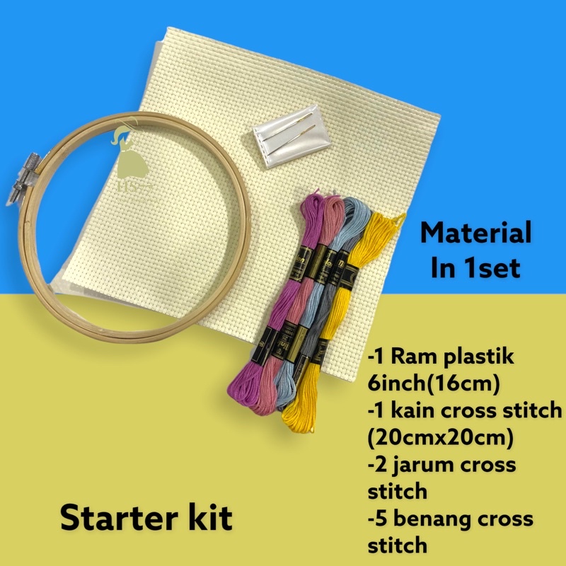 Set jahitan sulaman tangan/ cross stitch embroidery starter kit ...