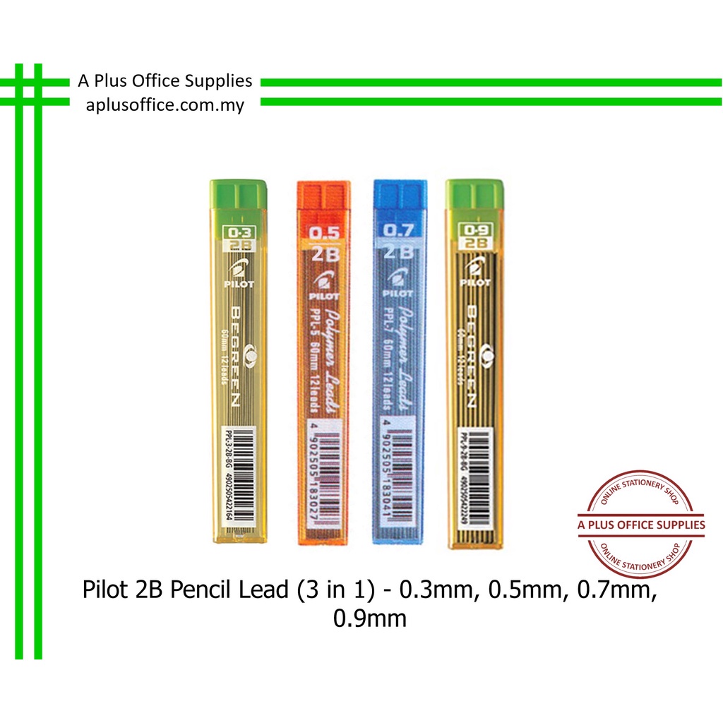 PILOT 2B Pencil Lead (3 in 1) / Mata Pensel - 0.3mm, 0.5mm, 0.7mm, 0 ...