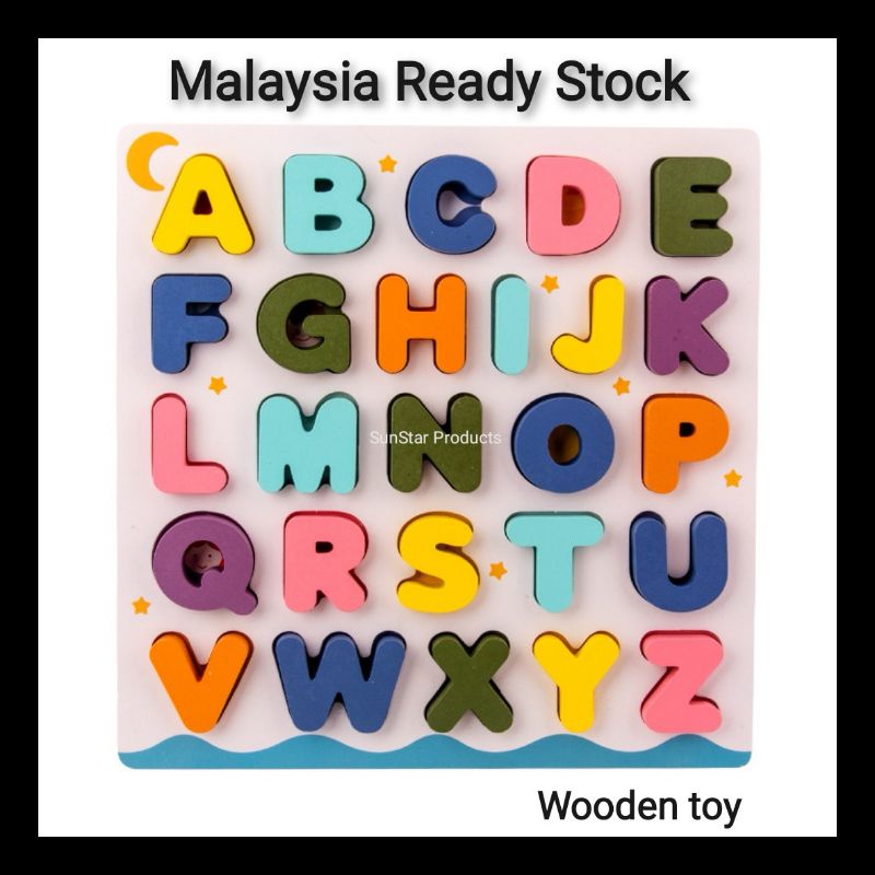 Wooden ABC Capital Letters Alphabet Puzzle Montessori Kids Early ...
