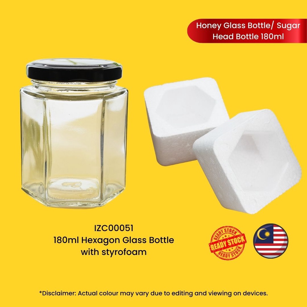 HONEY BOTTLE SUGAR HEAD BOTTLE HEXAGONAL GLASS BOTTLE 180ML | Shopee Malaysia