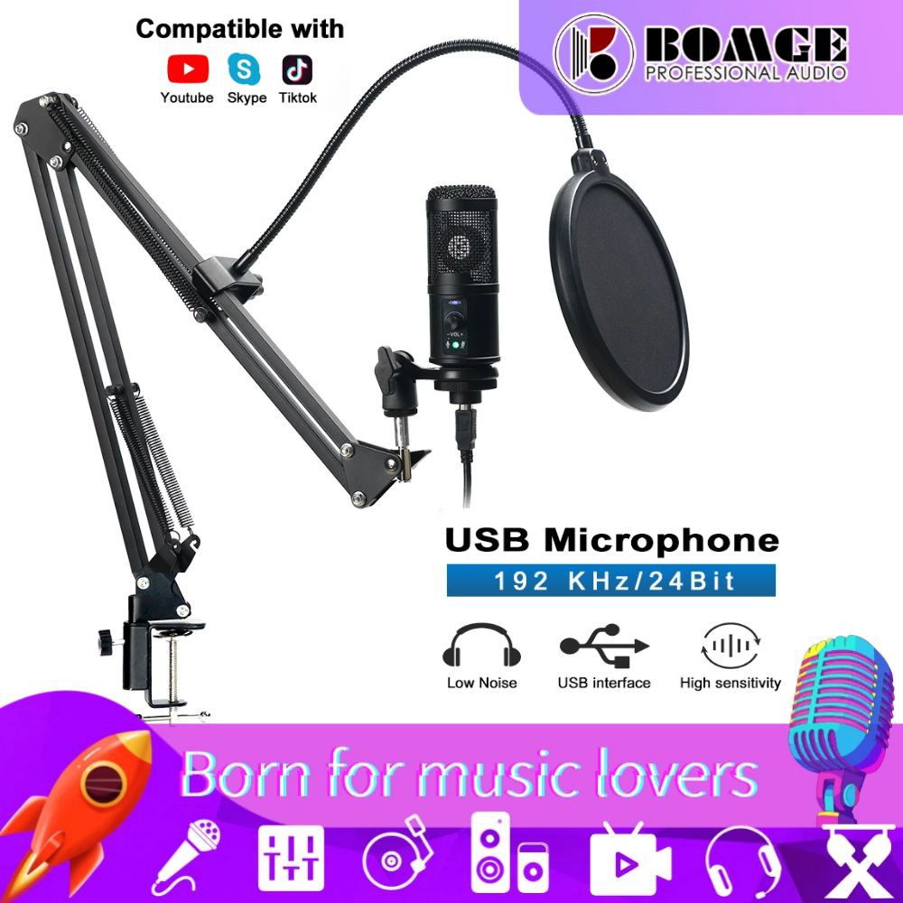 BOMGE usb condenser studio recording boom microphone mic for laptop pc ...