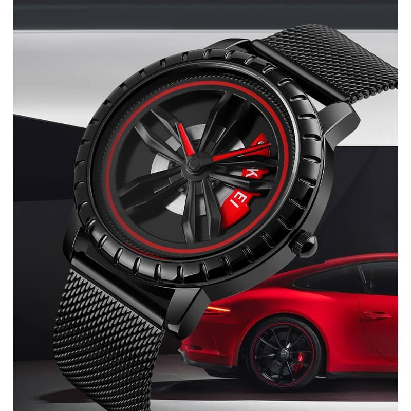 Mens Watches Luxury Car Wheel Rotating Dial Creative Watches Waterproof ...