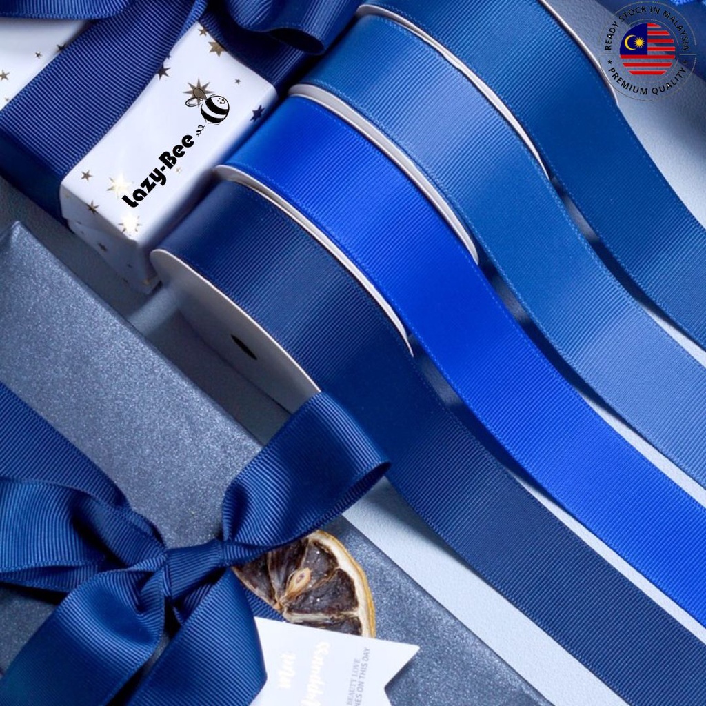 LAZY BEE 5 meter Navy Blue Royal Batik Blue Grosgrain Ribbon Reben Door ...