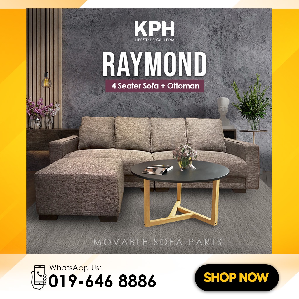 (KPH Gallery) RAYMOND SOFA 4S+Ottoman Living Room Sofa Ruang Tamu L-shape Fabric Sofa Solid Wood ...