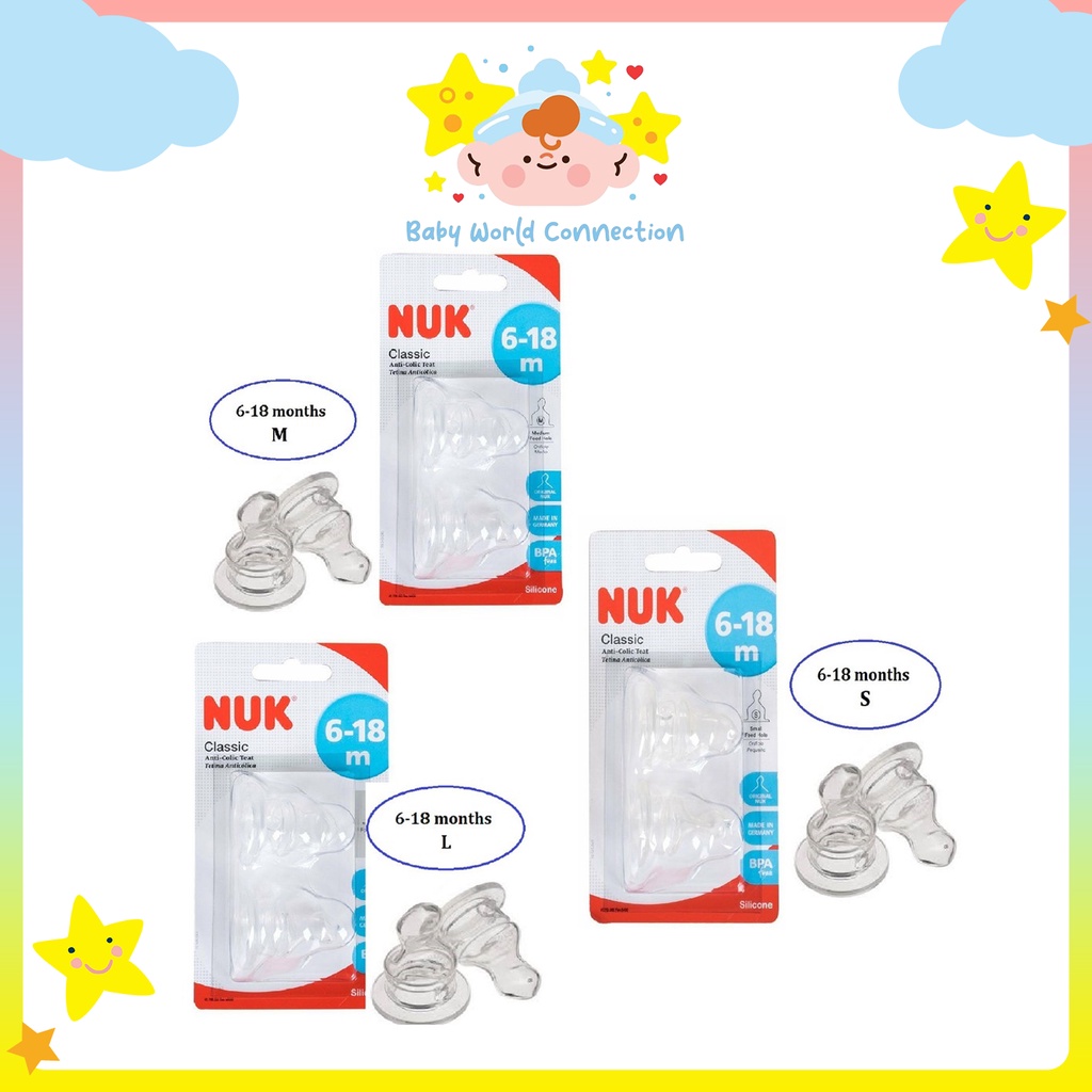 Nuk Silicone Vented Teat 6-18monts S , M , L - 2 pcs/card Slim Neck ...