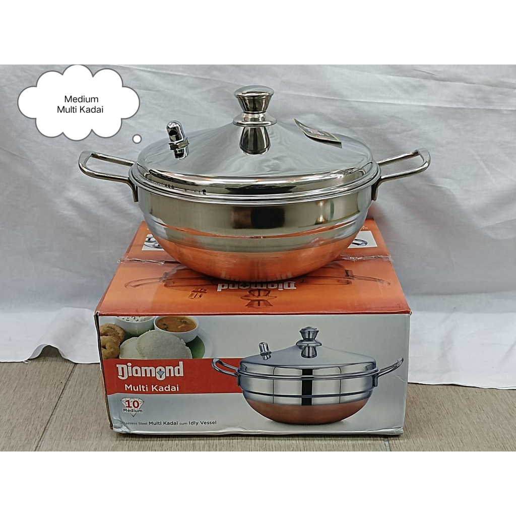 Diamond Stainless Steel Multipurpose Copper Bottom Kadai Cum Idly ...