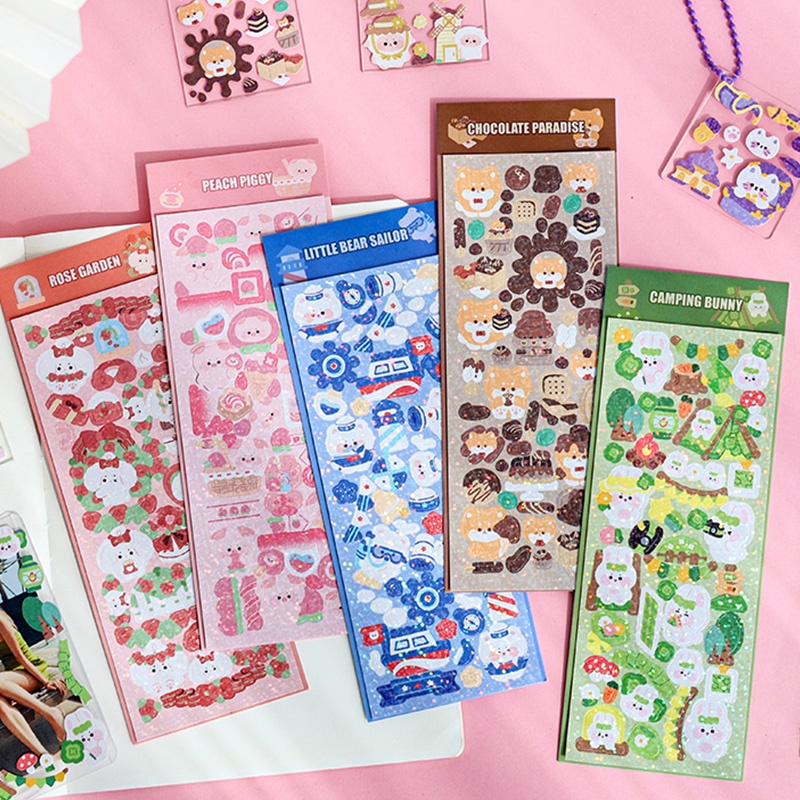 Lovely Korean Cartoon Glitter Stickers Student Handbook Deco DIY ...