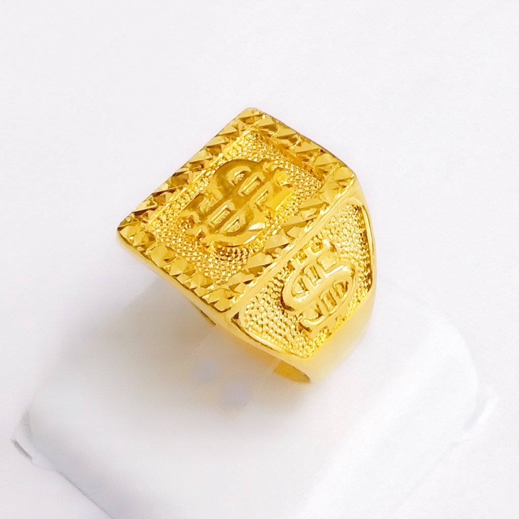 Triple Dollar Sign Men Fashion 24K Gold Plated Box Biscuit Square Ring ...