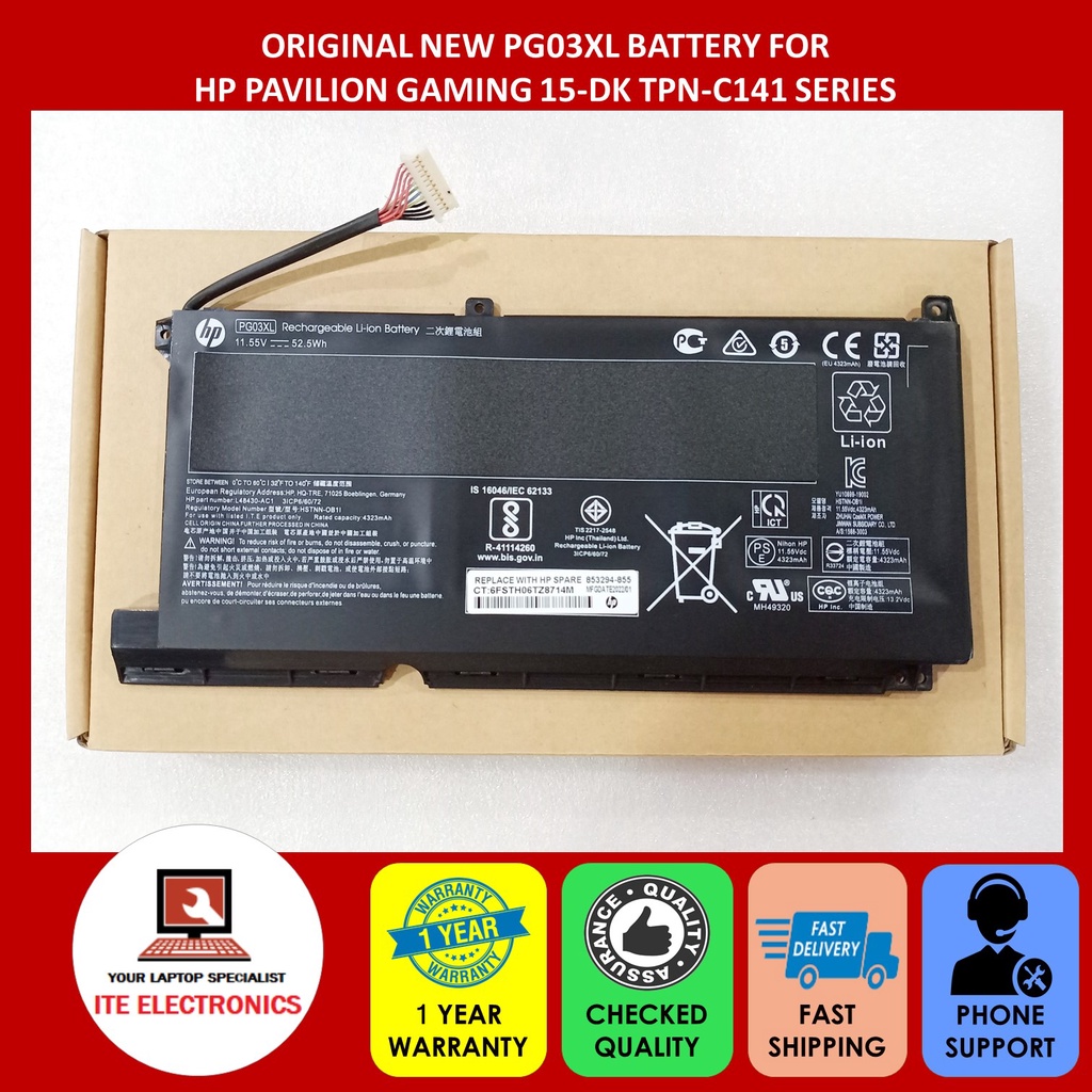 ORIGINAL NEW PG03XL HP PAVILION GAMING 15-DK TPN-C141 SERIES BATTERY HSTNN-OB1I L48430-AC1 ...