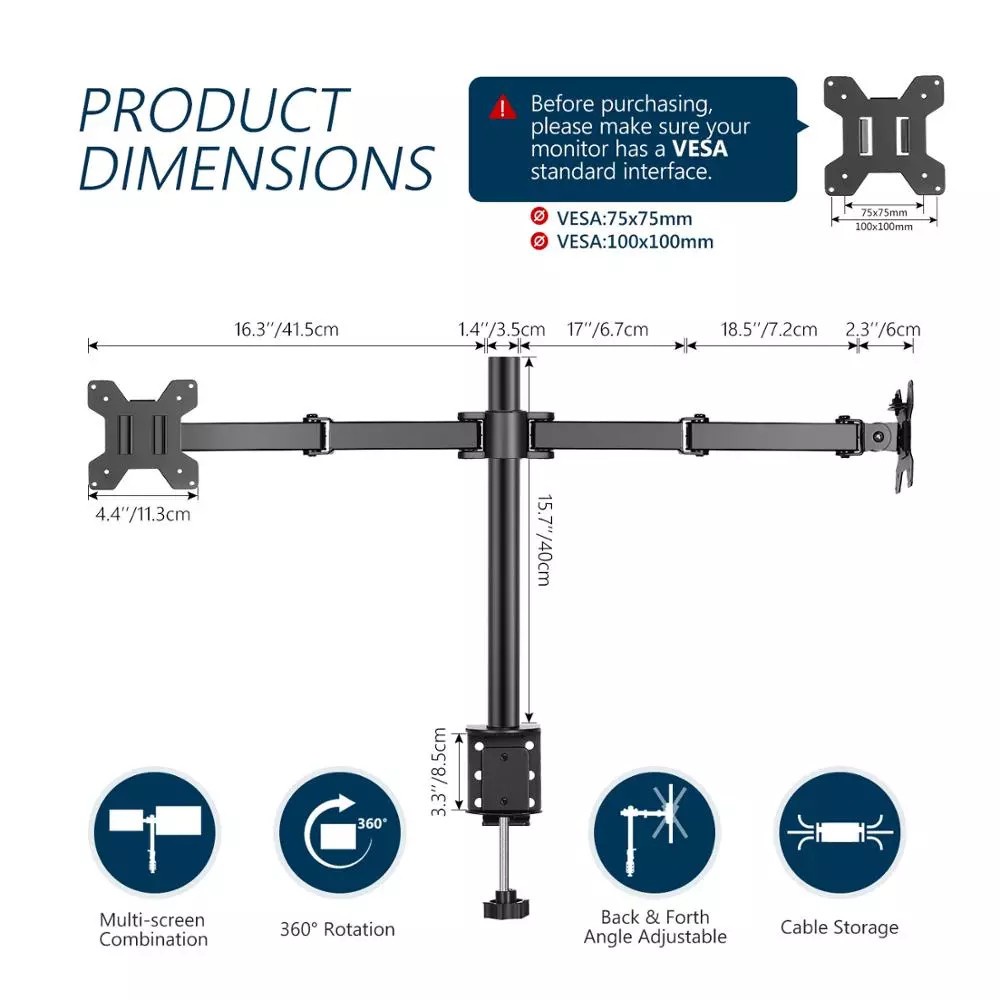 EXPOSE Dual Monitor Arm Desktop Mount Bracket 17-32 Inch 15KG Fully ...