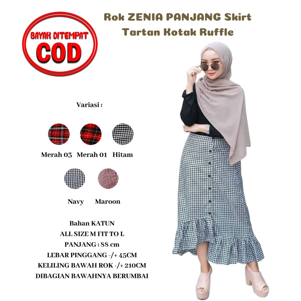 Zenia Long Skirt Tartan Skirt Ruffle Box - RELOOK | Shopee Malaysia