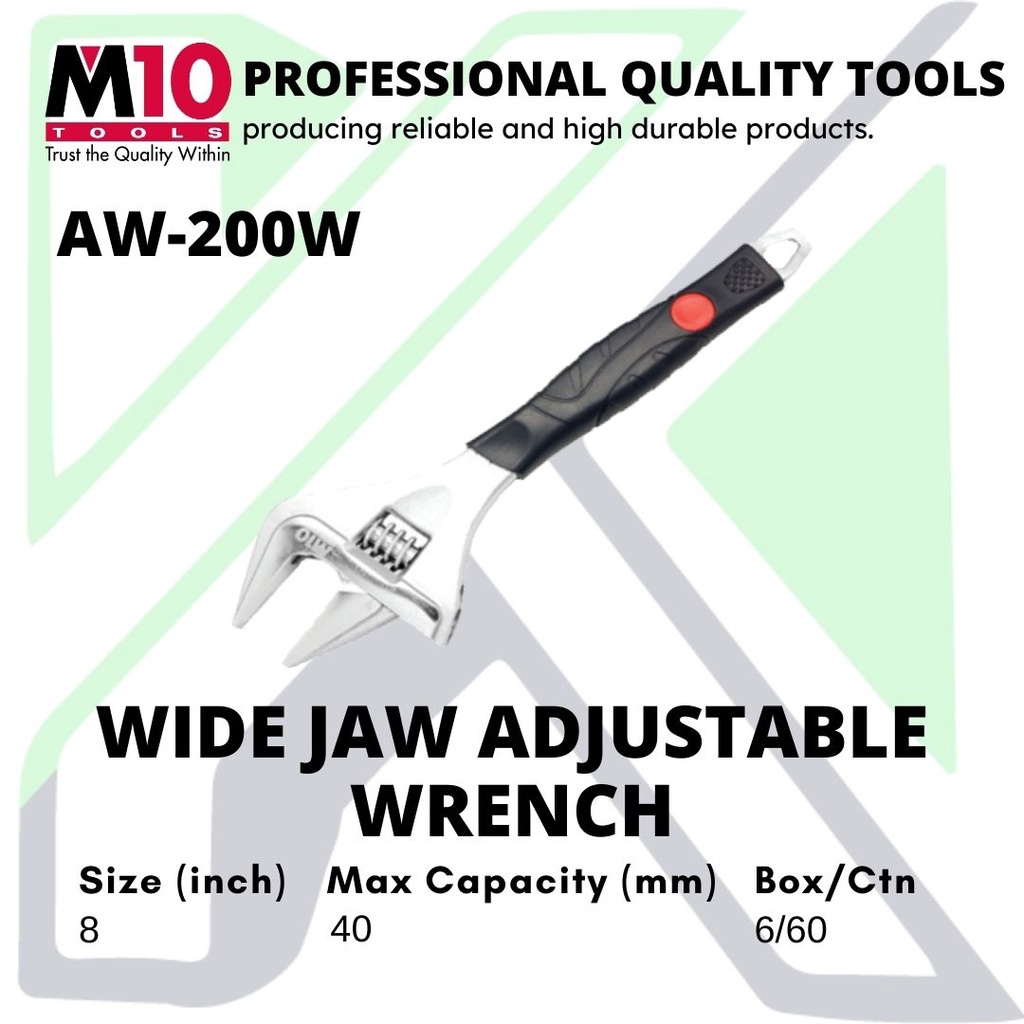 【M10】 8" Wide Jaw Adjustable Wrench 🔧 Spanner AW200W [Sepana 宽爪可调扳手 ...