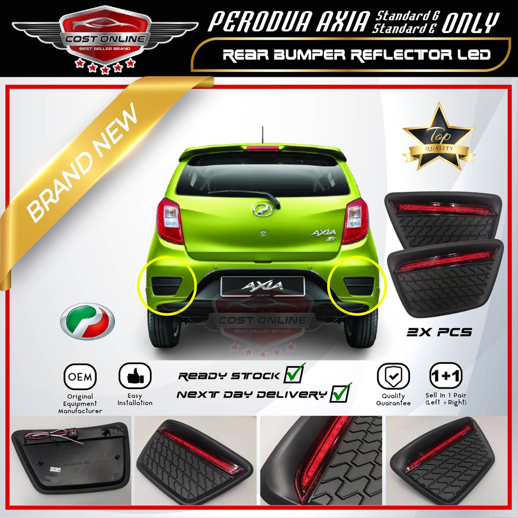 Perodua Axia G Spec Rear Bumper Reflector Cover And Led Light 1 Set Shopee Malaysia