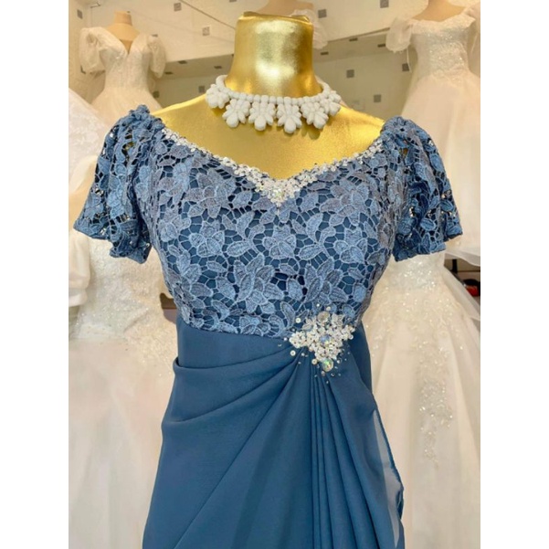 Made to Order Dusty Blue Side Swag formal Gown | Shopee Malaysia
