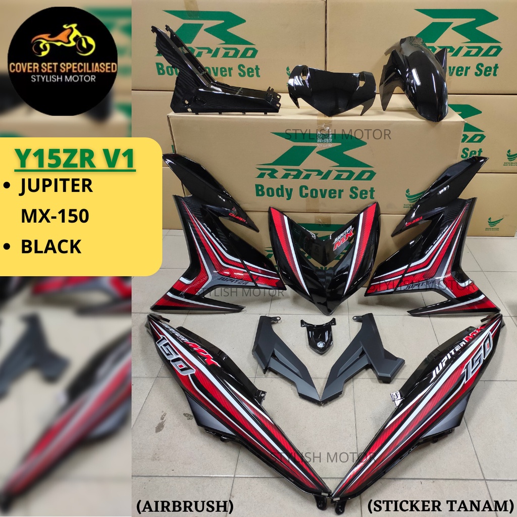 (STICKER TANAM/AIRBRUSH) RAPIDO COVER SET Y15ZR V1/V2 JUPITER MX-150 BLACK | Shopee Malaysia