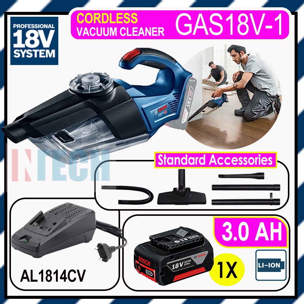 BOSCH GAS18V-1 CORDLESS 18V VACUUM CLEANER C/W AL1814CV + 1NO x 18V 3 ...