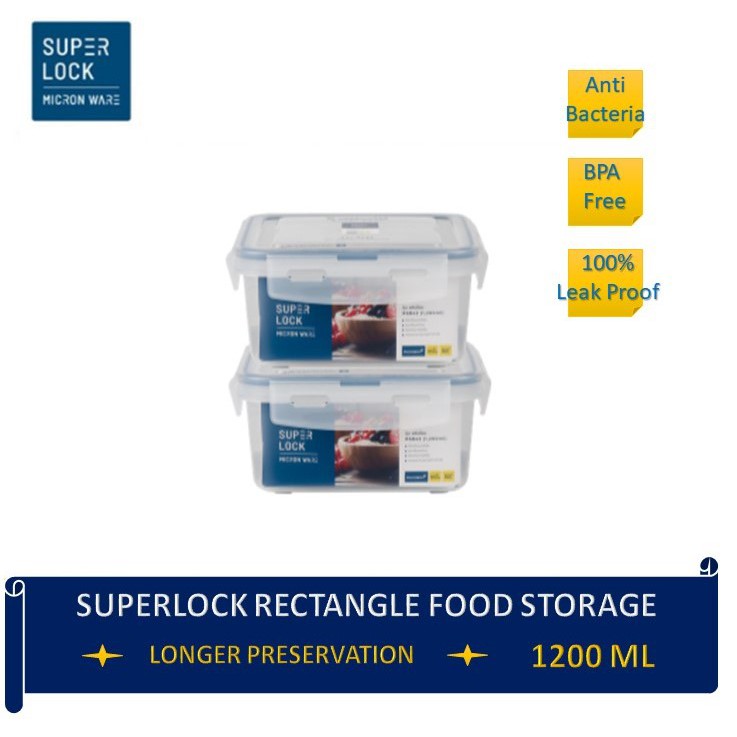 SUPERLOCK 2pcs Square Food Storage Box [Anti Leak Anti Bacterial BPA Free] Food Container - by ...