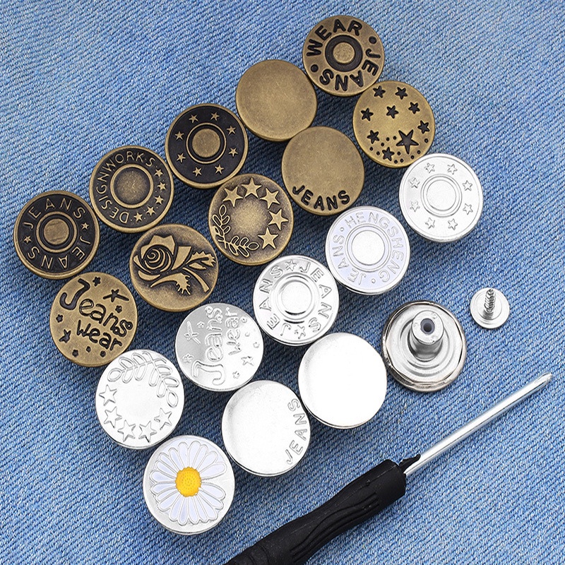 5pcs NEW Nail Free Detachable Retro Metal Buttons Snap Fastener Pants ...