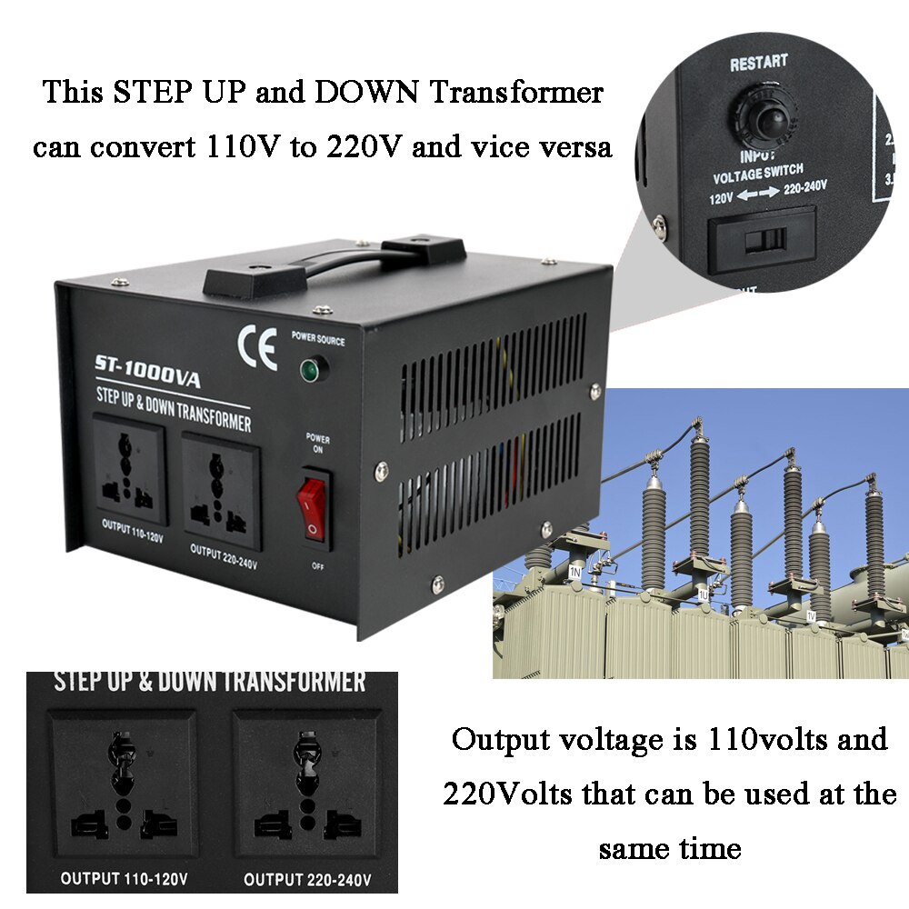 ST-1000W Intelligent Efficient Step Up Down Transformer Home-use 100V ...
