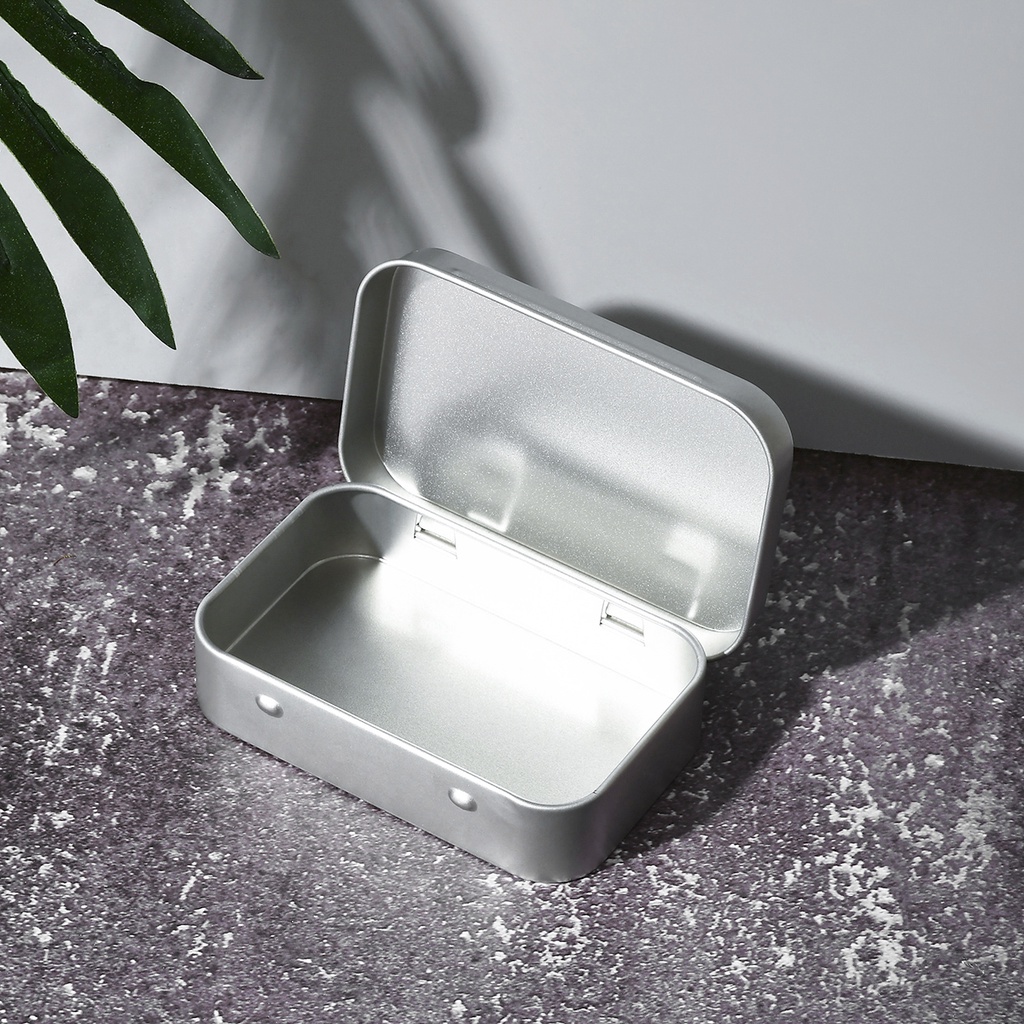 💕Silver Metal Rectangular Empty Hinged Tins Box Containers Mini ...