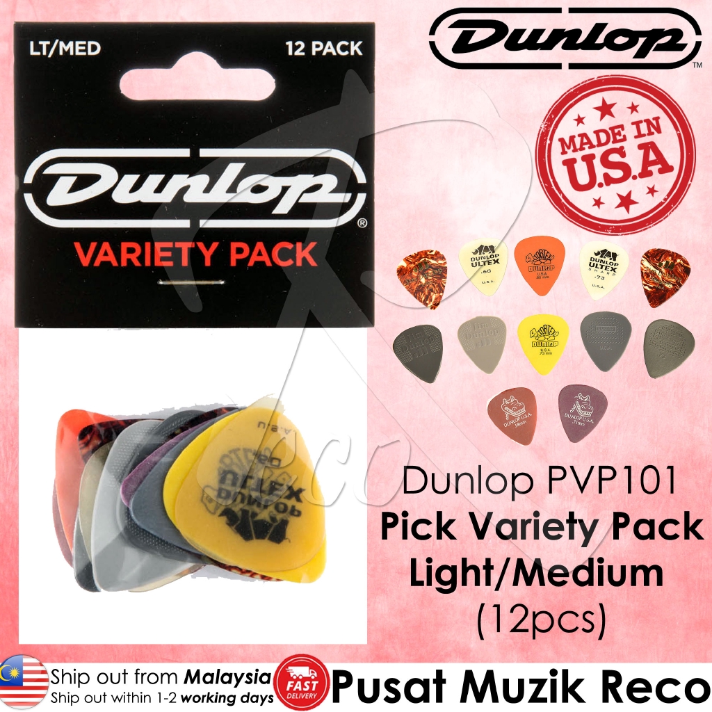 Dunlop PVP101 Guitar Pick Variety Pack, Light Medium (12pcs) Pemetik ...