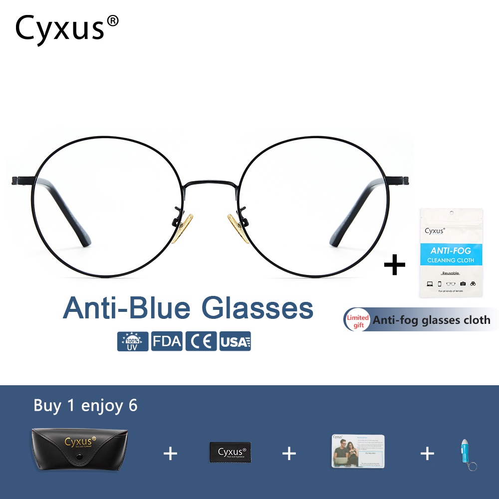 Cyxus Blue Light Glasses Blocking Computer Korean Round Trendy Metal ...