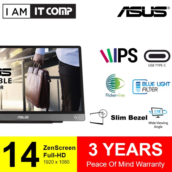 ASUS 14 Inch ZenScreen MB14AC FHD , IPS , USB Type-C Portable USB ...