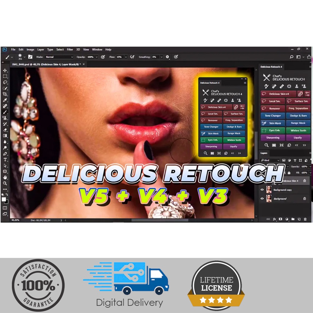 Delicious Retouch Panel DMX/ v5+v4+v3 bundle pack (Photoshop Extension/ plugin) win/ mac ...